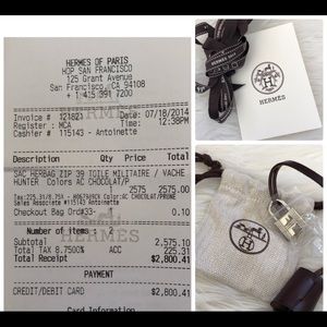 Hermes | Bags | New 0 Herms Herbag Zip 39 W Receipt | Poshmark